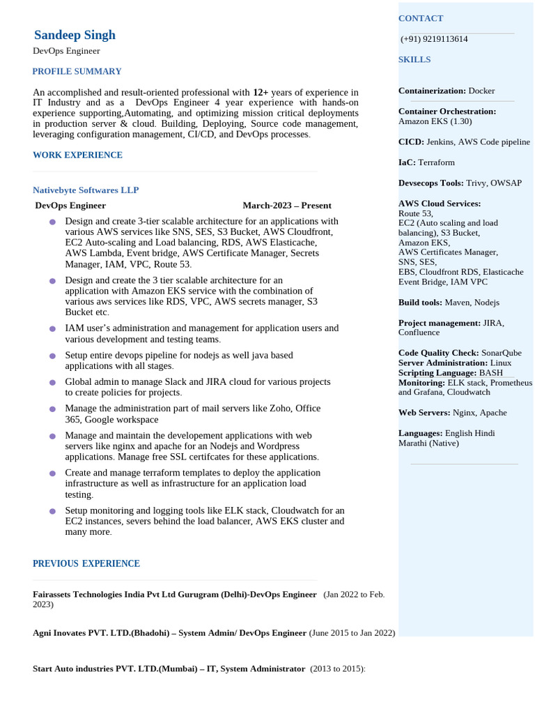Sandeep Singh DevOps Engineer | PDF