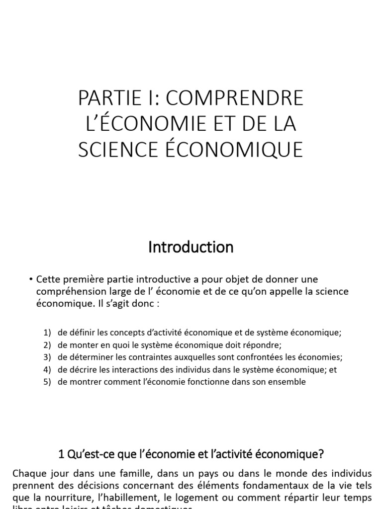 Partie I Comprendre L'économie Et de La Science Économique | PDF