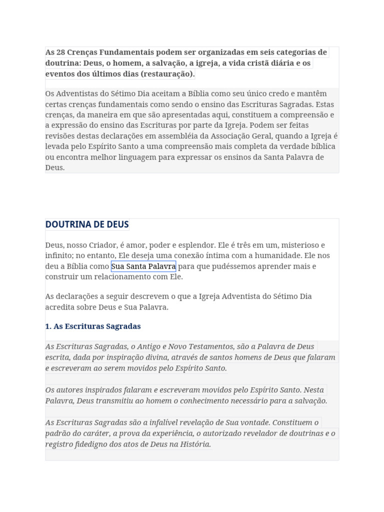 As 28 Crenças Fundamentais | PDF