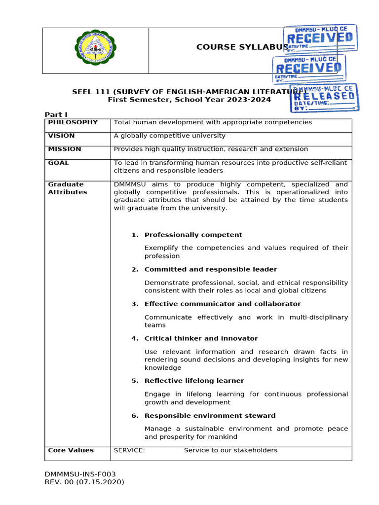 Syl Seel 111 2023 2024 | PDF