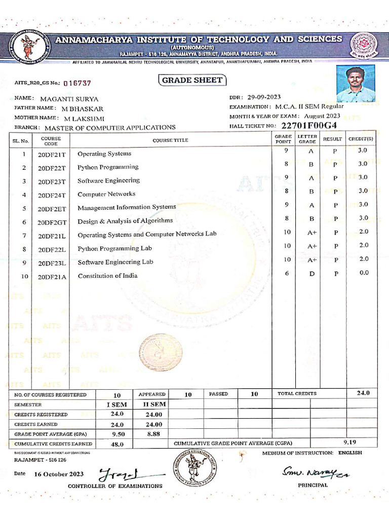 MCA-SEM2 GradeSheet | PDF