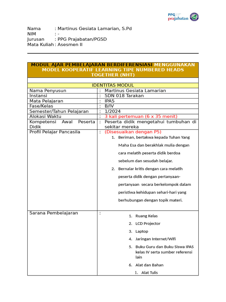Martin - Format Modul Ajar MK Pembelajaran Berdiferensiasi ...