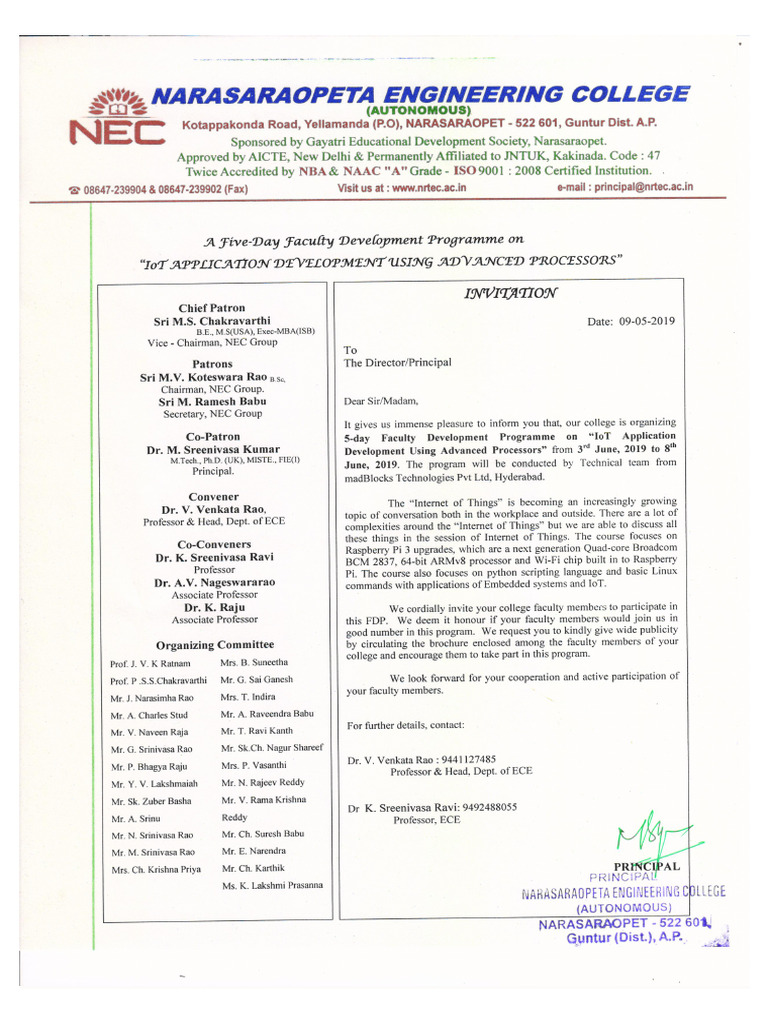 NEC 5-Day FDP Invitation Letter | PDF