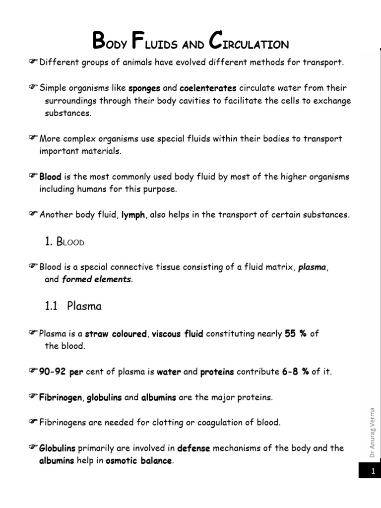 Body Fluids and Circulation NCERT POINTS | PDF