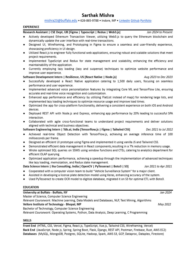 Resume Sarthak Mishra in D | PDF
