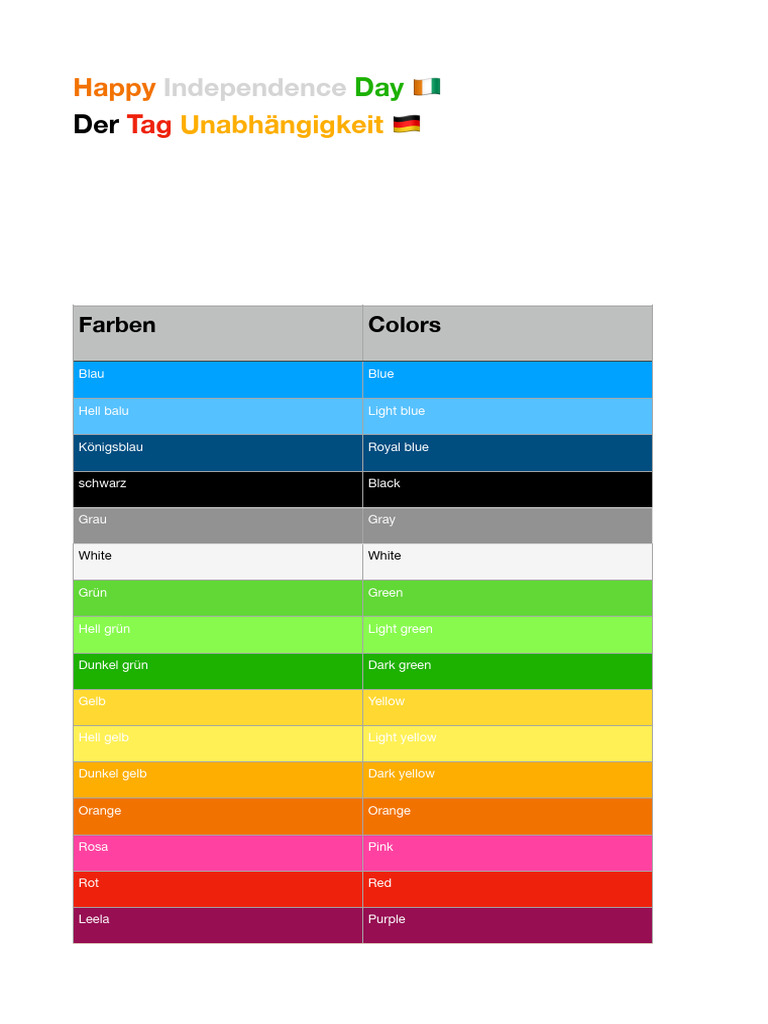 Farben Und Tiere Vocabulary | PDF