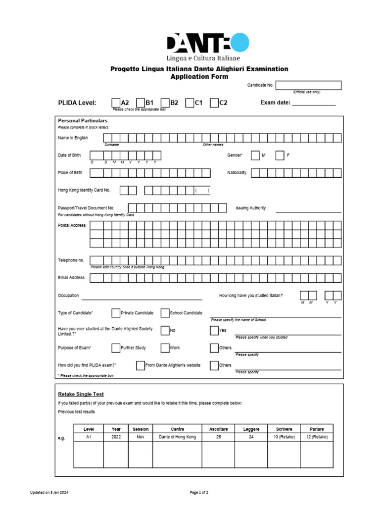 PLIDA Application Form 2024 | PDF