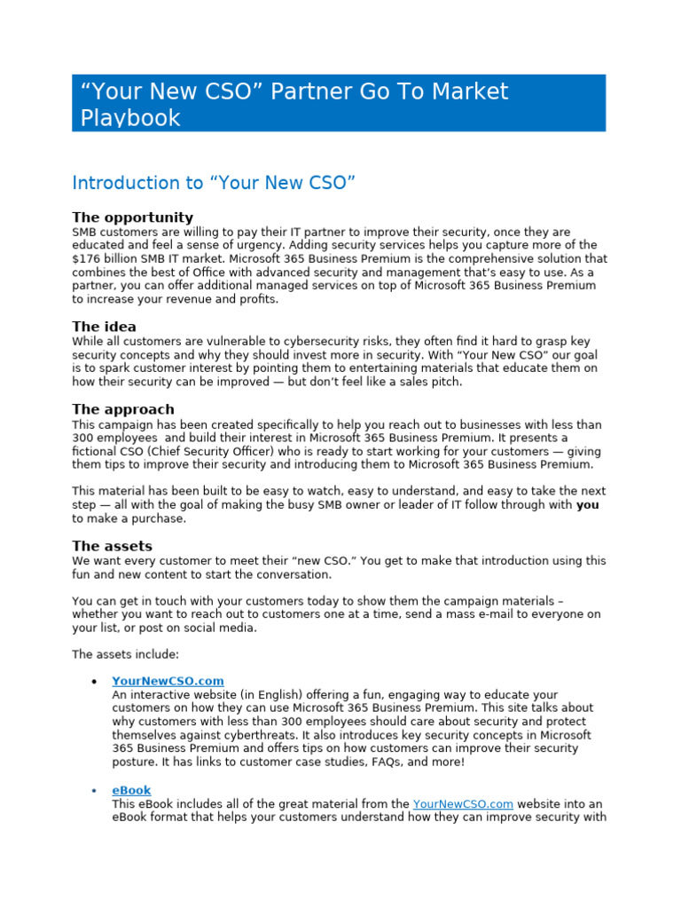 SMB Security CSO campaign PartnerPlaybook | PDF