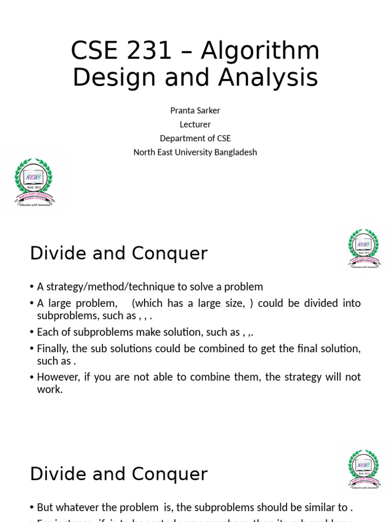 CSE 231 - Lecture Merge and Quick Sort | PDF
