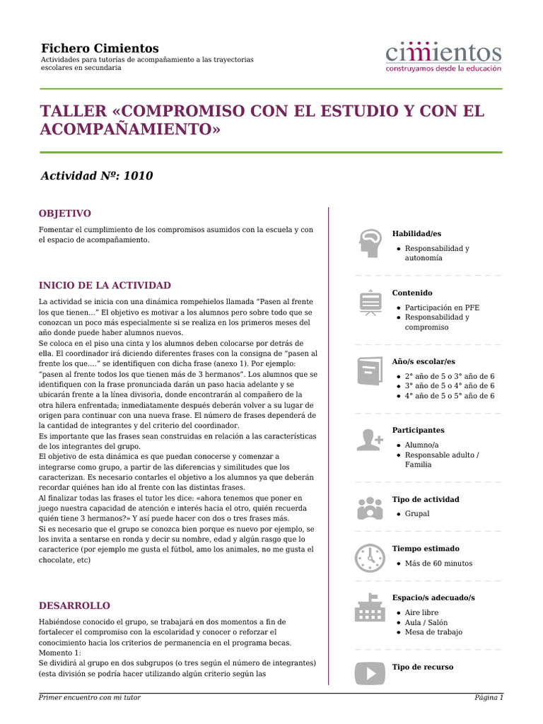Taller compromiso con el estudio | PDF