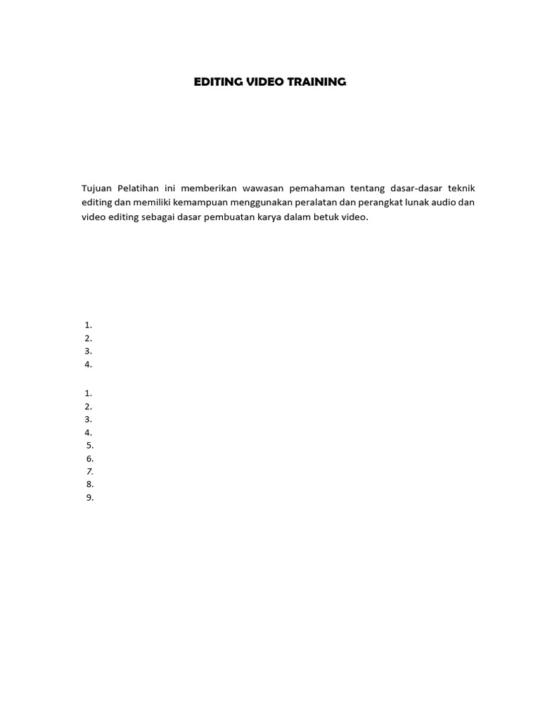 Outline Pelatihan Editing | PDF