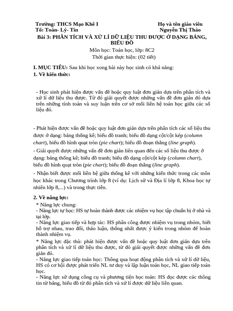 DAI 8 - Tiet 49, 50. Phan Tich Va Xu Li Du Lieu Dang Bieu Do | PDF