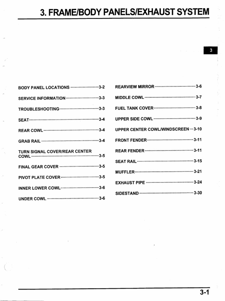 Section 03 - Frame, Body Panels, Exhaust System | PDF