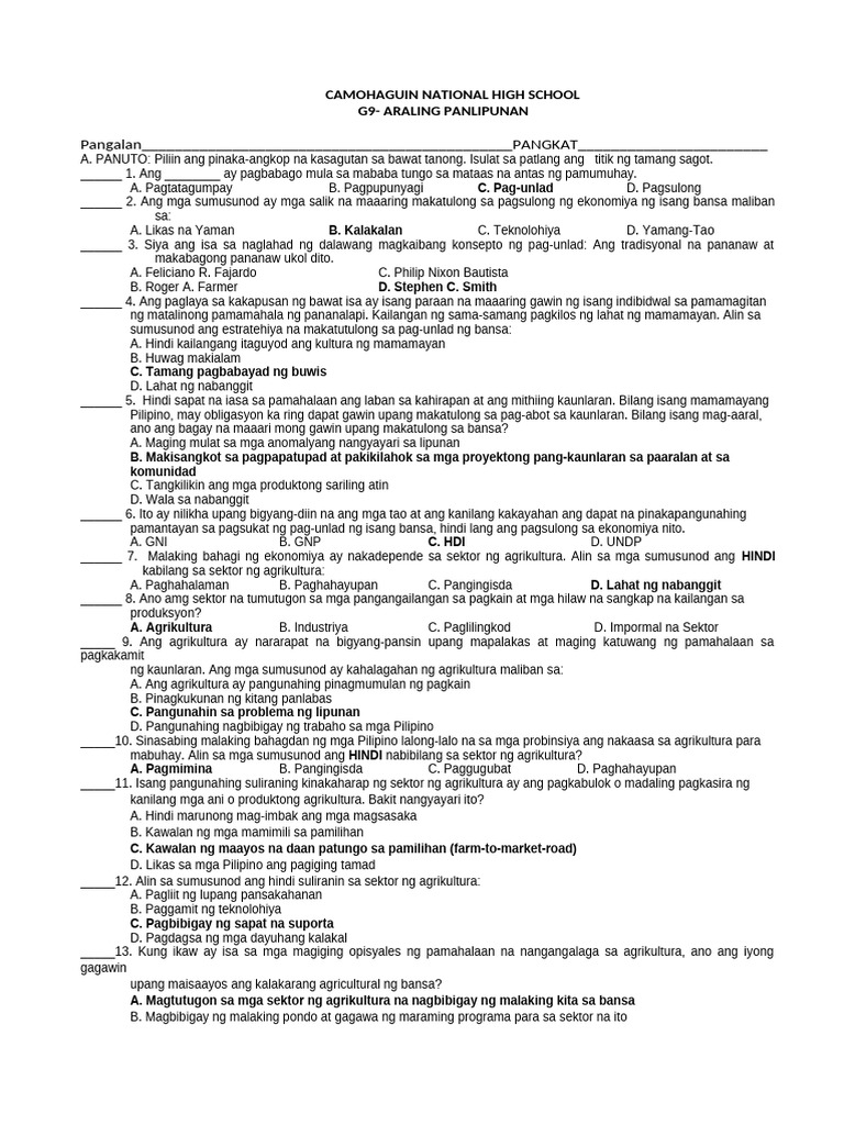 TQ G9-AP 2nd Quarter 2024-Long Quiz | PDF