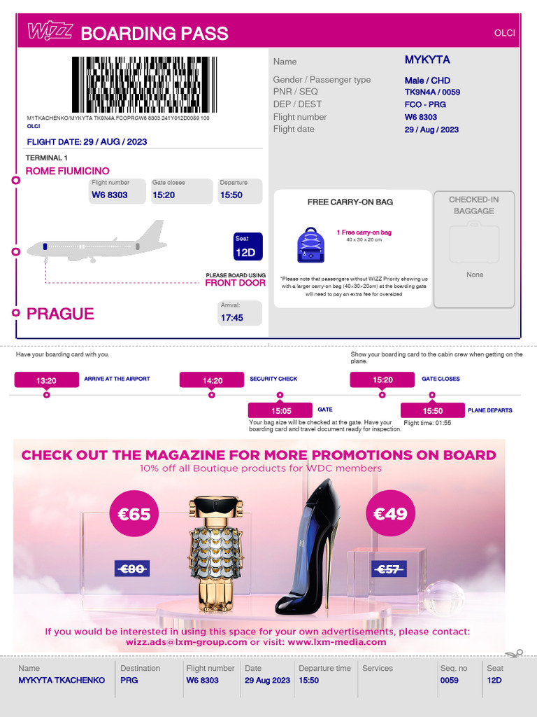 BoardingCard 326067207 FCO PRG | PDF