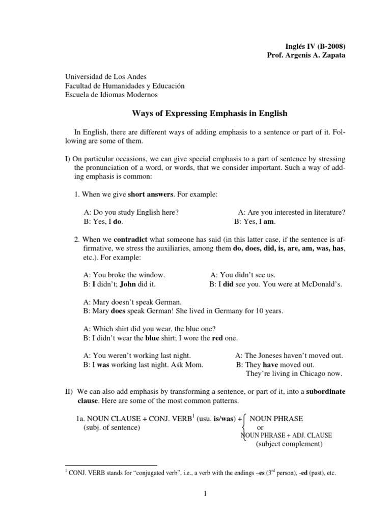 Ways of Expressing Emphasis in English | Verb | Subject (Grammar)