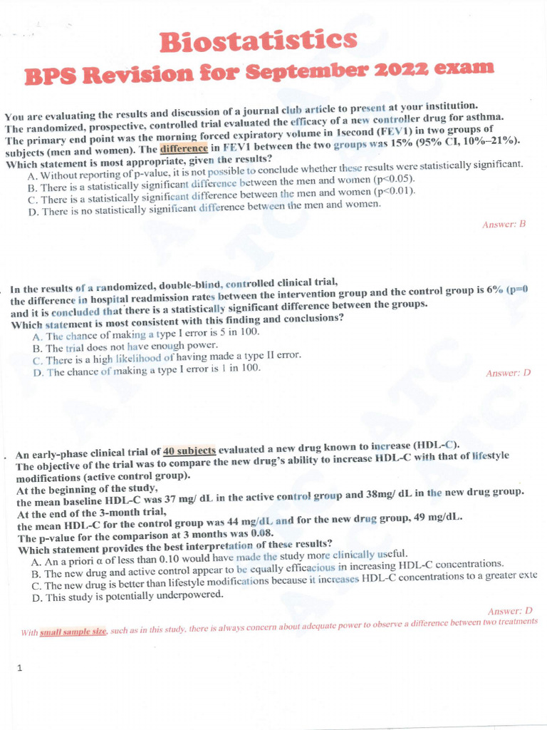 Biostatistics BPS Revision | PDF