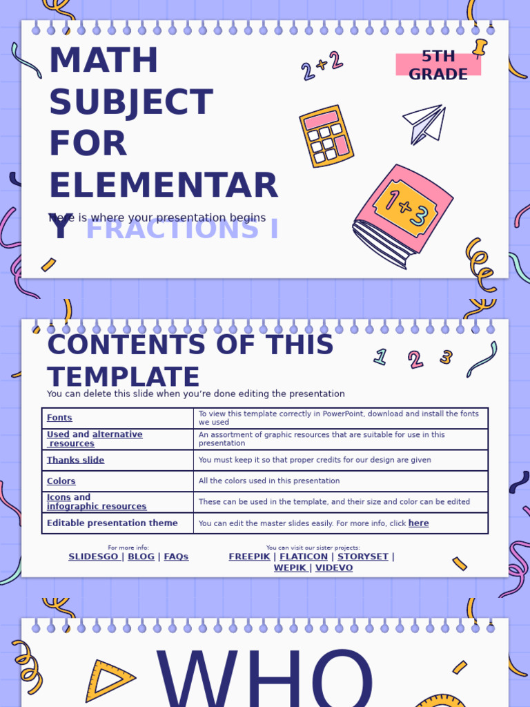 Math Subject For Elementary - 5th Grade - Fractions I - by Slidesgo | PDF