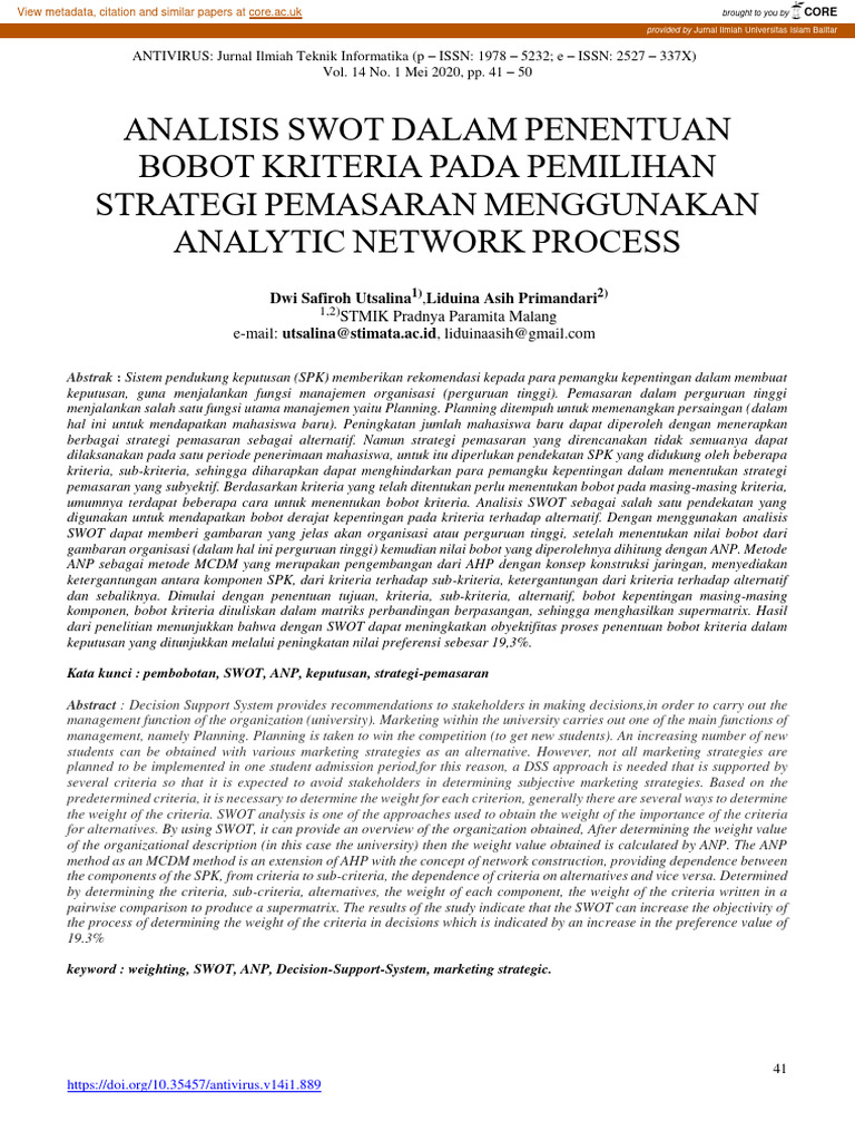 Analisis Swot Dalam Penentuan Bobot Krit | PDF