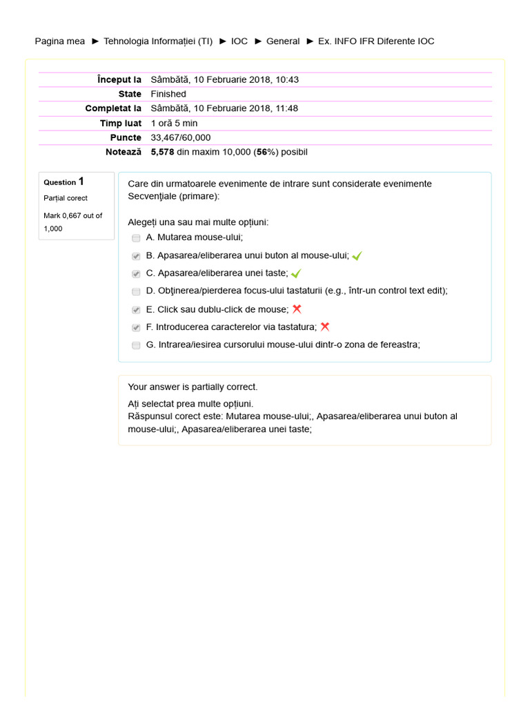 Parțial Corect Mark 0,667 Out of 1,000 | PDF