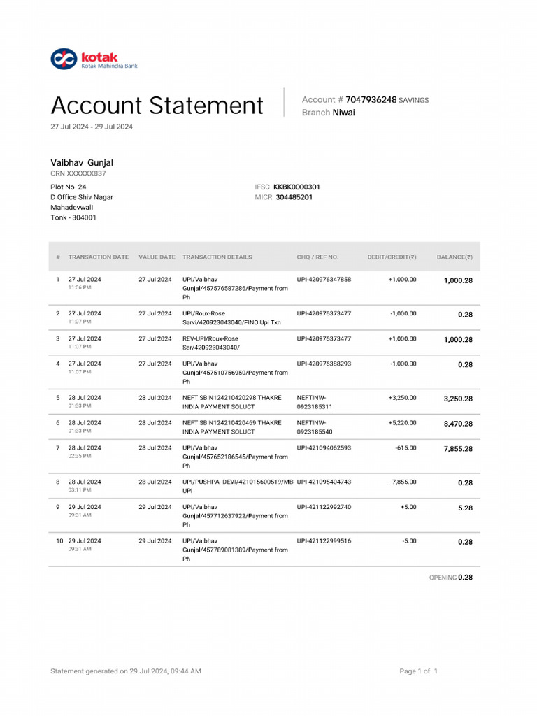 KM153937729 Statement-1 | PDF