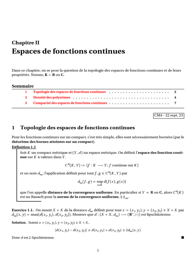 Chapitre 2 - Espaces de Fonctions Continues | PDF