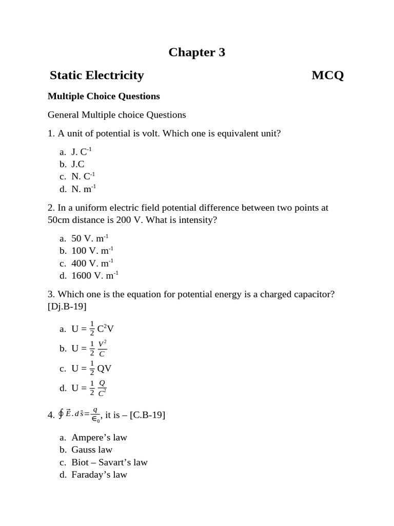 3..static Electricity..MCQ | PDF