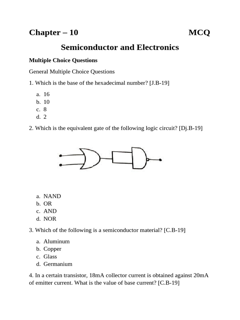 Semiconductor and Electronics..MCQ | PDF