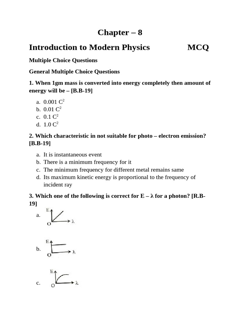 8..introduction To Modern Physics..MCQ | PDF