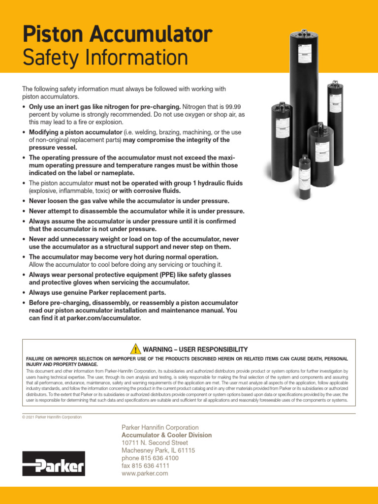 ACD Piston Accumulator Safety Information | PDF