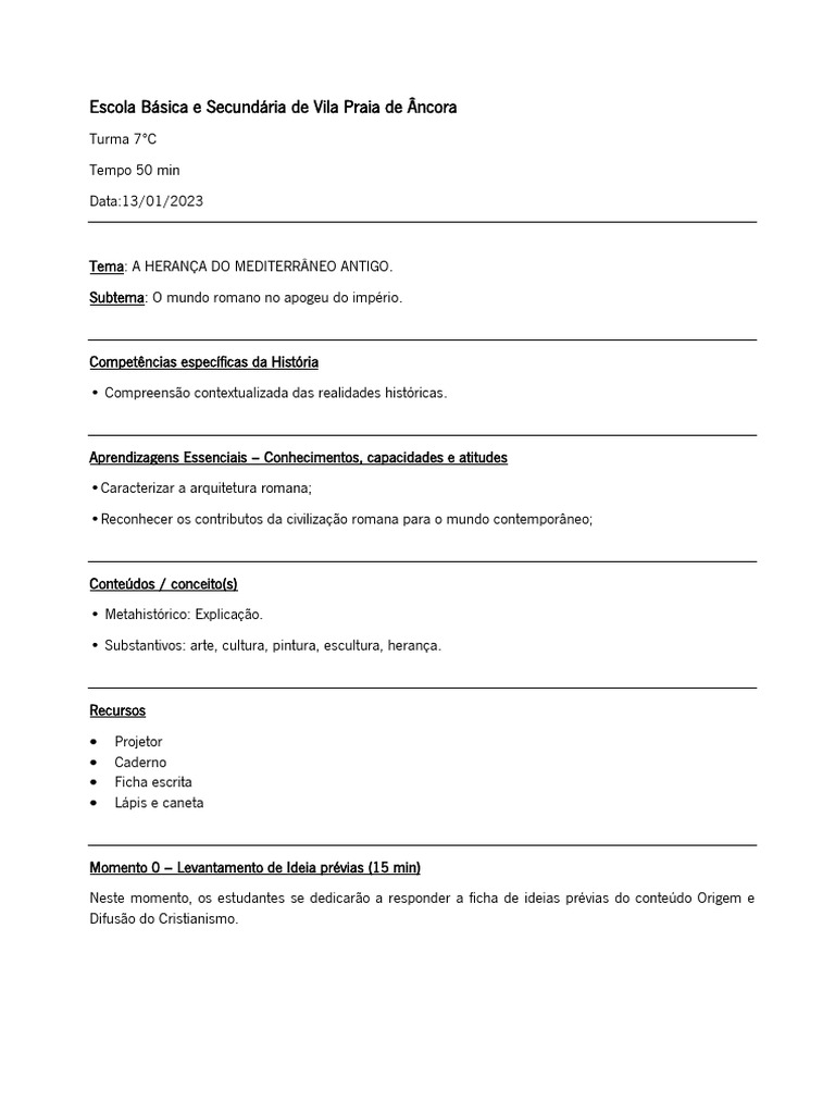 Plano de Aula 7C | PDF
