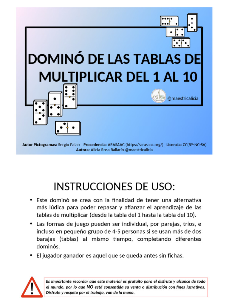Dominó Tablas de Multiplicar | PDF