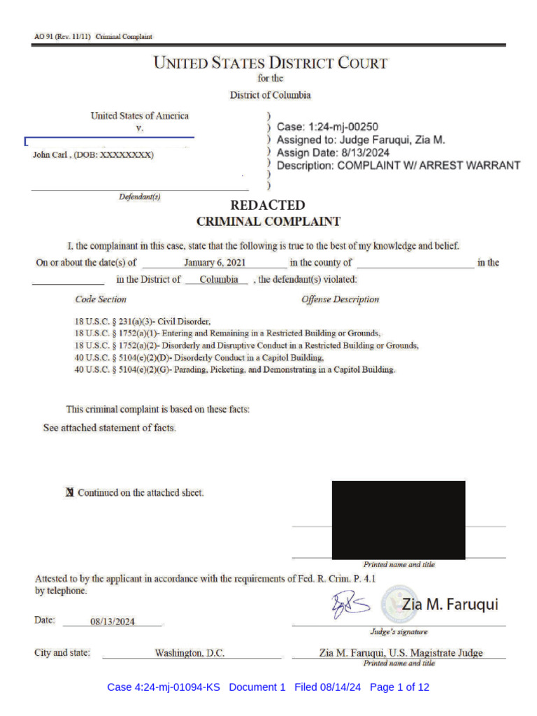 FBI - John Carl Statement of Fact | PDF