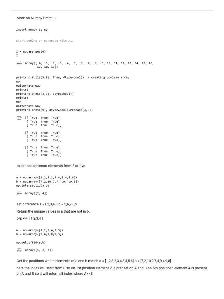 Numpy - Arrays - Pract 2 DS - Ipynb - Colab | PDF