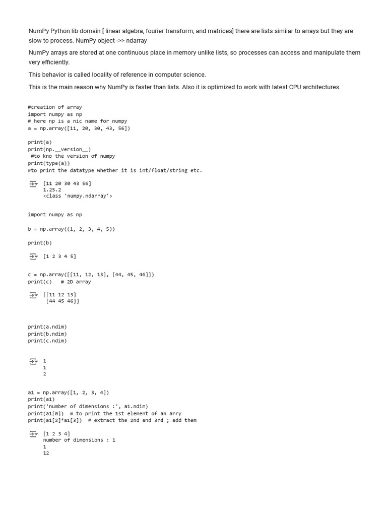 Numpy - Arrays - Pract 1 DS .Ipynb - Colab | PDF