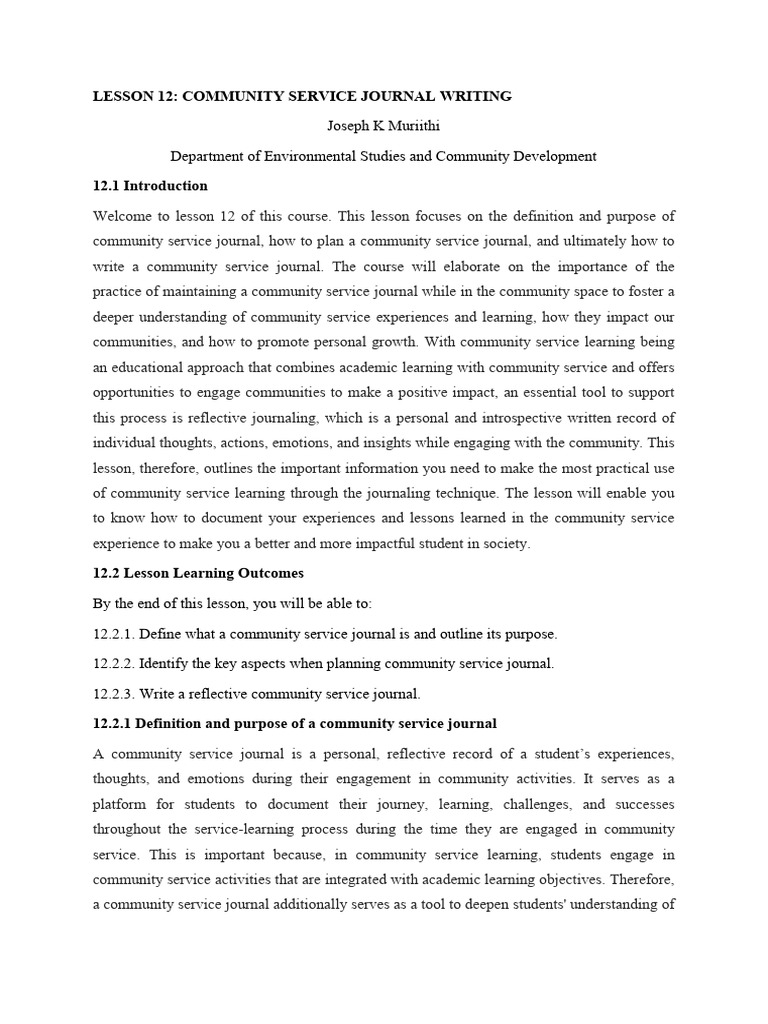 Community Service Journal Essentials | PDF | Service Learning | Experience