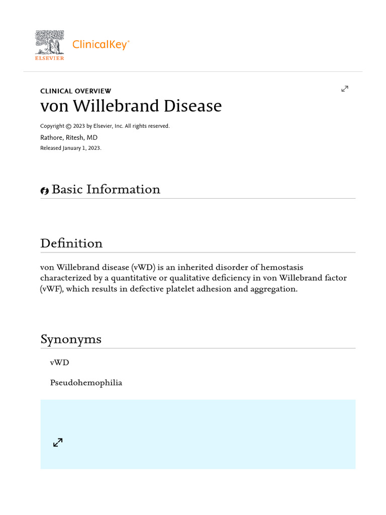 Von Willebrand Disease - ClinicalKey | PDF