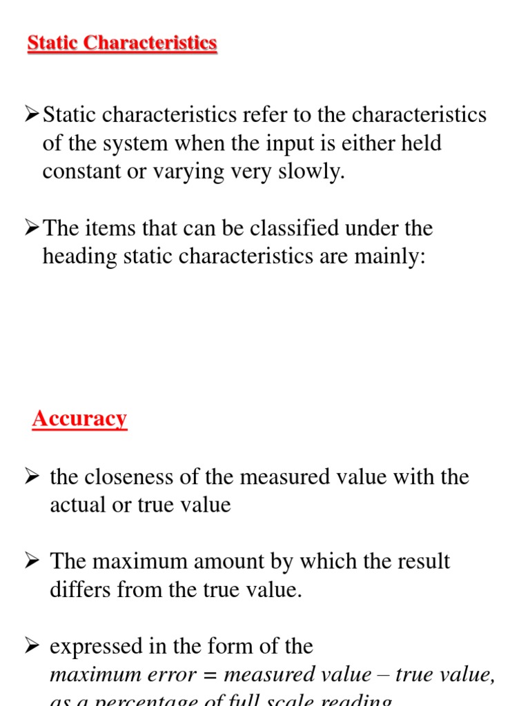 Static And Dynamic Characteristics Pdf Error Accuracy And Precision