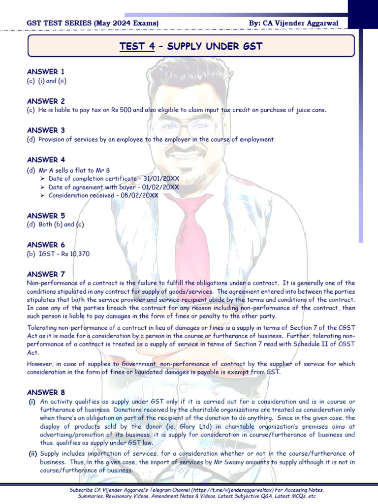 CA-Inter GST Test 4 - Supply Under GST (Solutions) | PDF