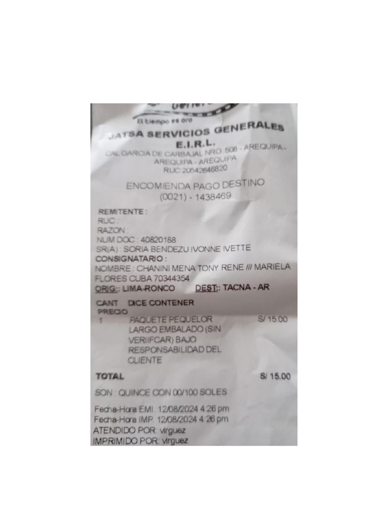 Comprobante de Envio Oc 2024-P-4905 - Tacna | PDF