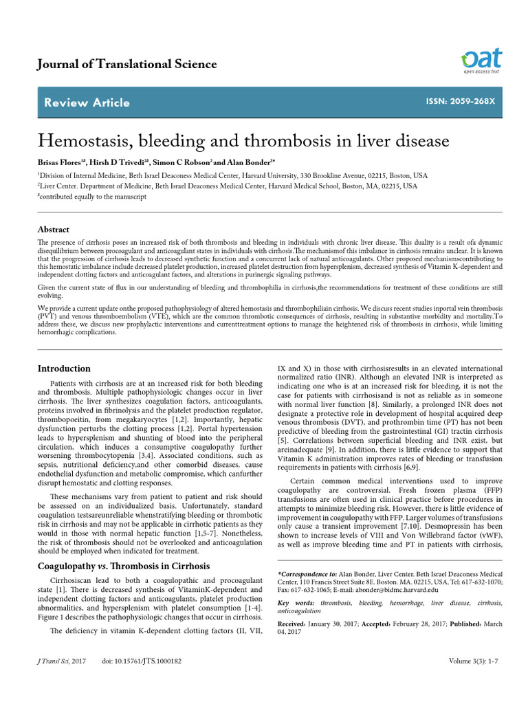 4.hemostasis Bleeding and Thrombosis in Liver Disease 41wpeem44u | PDF