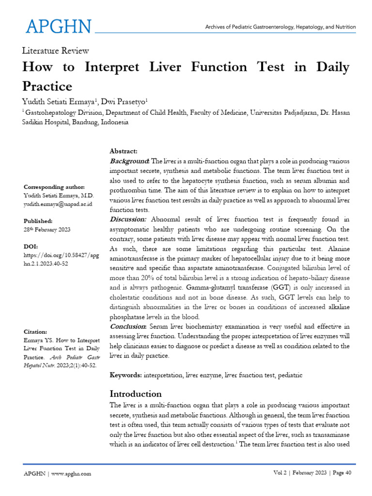 How To Interpret Liver Function Test in Daily Practice | PDF