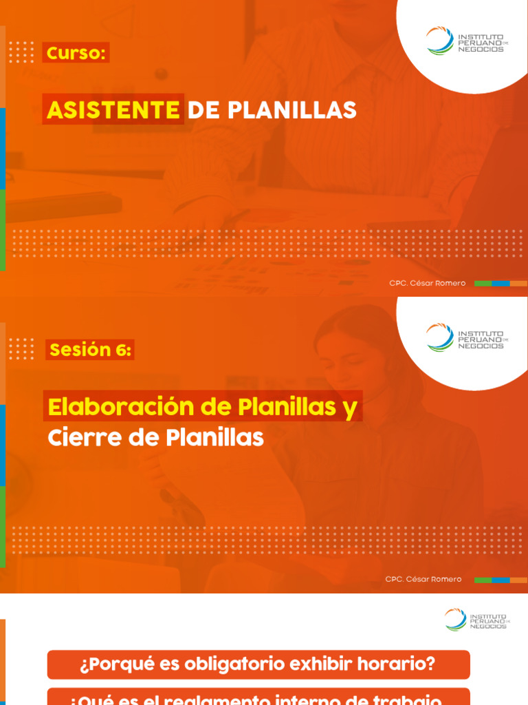 SESION 6 - ASISTENTE DE PLANILLAS - Cesar Romero | PDF