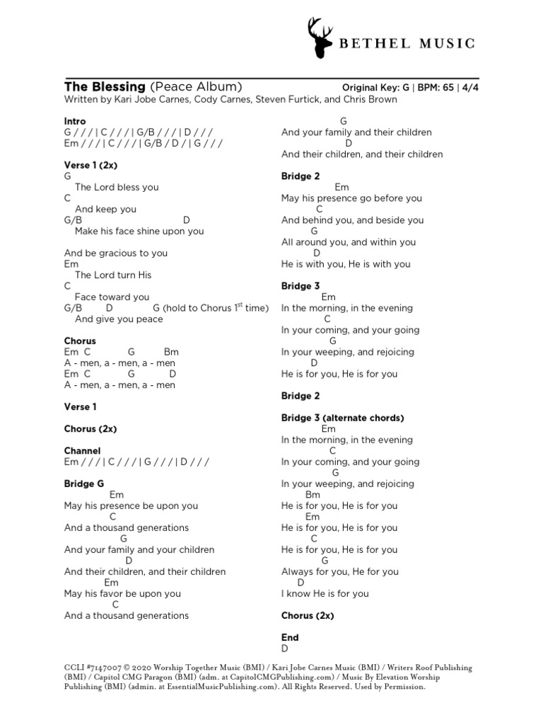 The Blessing Chord Chart Peace | PDF