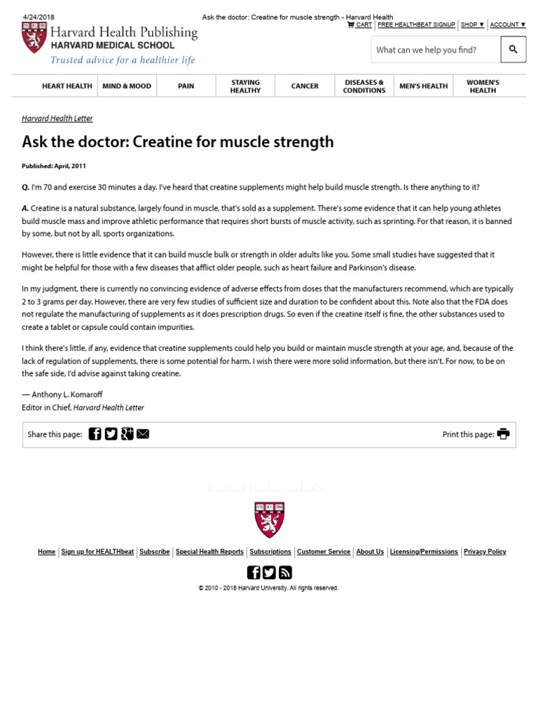Ask The Doctor - Creatine For Muscle Strength - Harvard Health | PDF