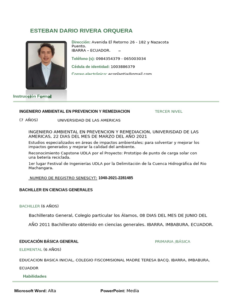 Hoja de Vida Esteban Rivera | PDF