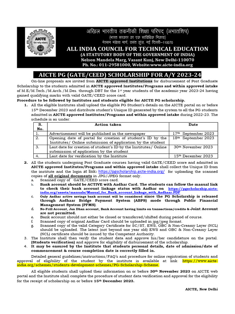 PG Scholarship 2023-24_Notification | PDF