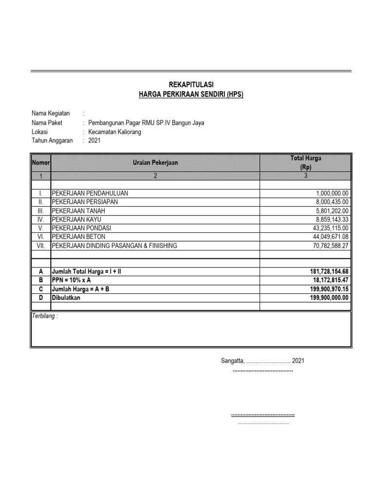 RAB. Pembangunan Pagar RMU. SP - IV Bangun Jaya | PDF