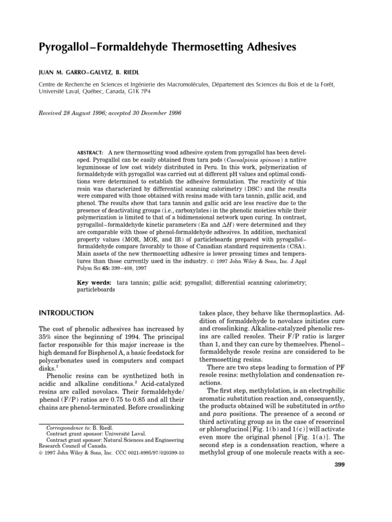 Pyrogallol-Based Thermosetting Adhesives | PDF | Materials | Chemistry