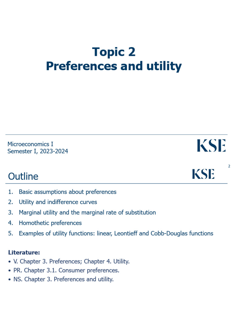 ME I - EA1-BFE - Topic 2 - Preferences and Utility - 2023-2024 | PDF